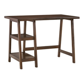 Wooden Desk with Two Side Stacked Shelves, Small, Brown - Transitional ...