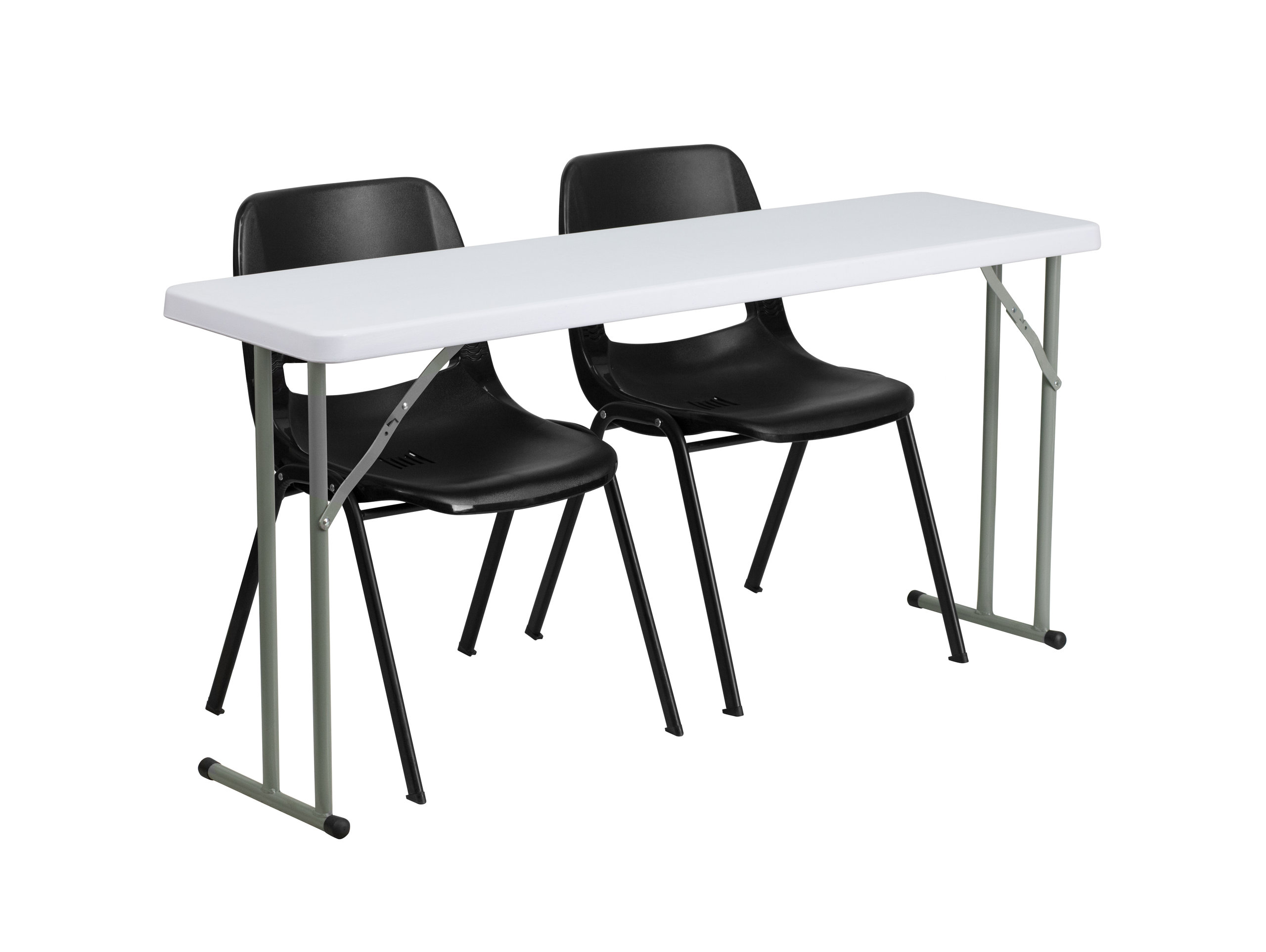 5-Foot Plastic Folding Training Table Set with 2 Black Plastic Stack ...