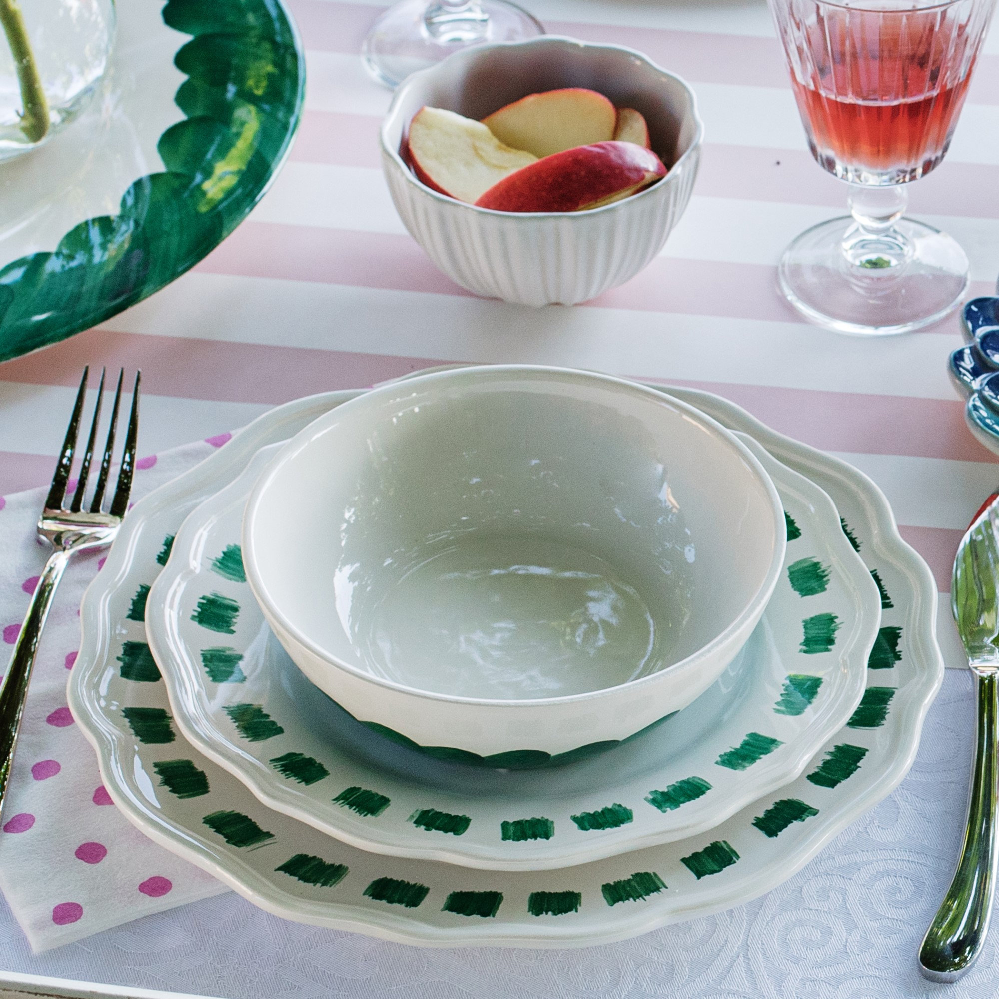 Lisbon Green Stitch Dinner Plate - Traditional - Dinner Plates - by ...