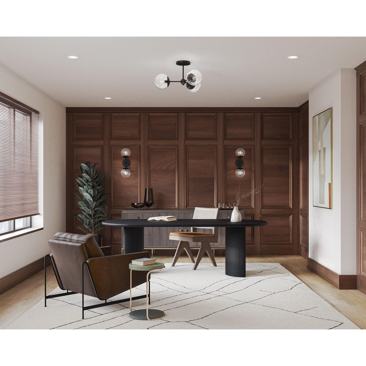 Atwell Collection Two-Light Matte Black Mid-Century Modern Wall Sconce ...