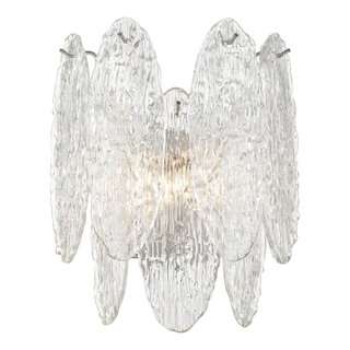 Frozen Cascade 2-Light Sconce, Polished Chrome With Clear Textured ...