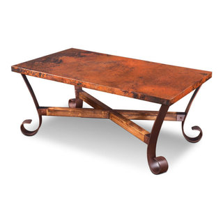 Rustic Rectangular Copper Top Coffee Table - Mediterranean - Coffee ...
