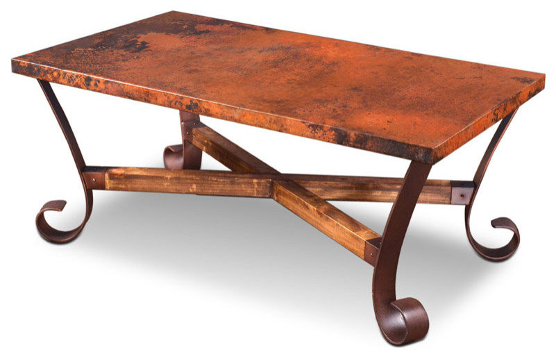 Rustic Rectangular Copper Top Coffee Table - Mediterranean - Coffee ...