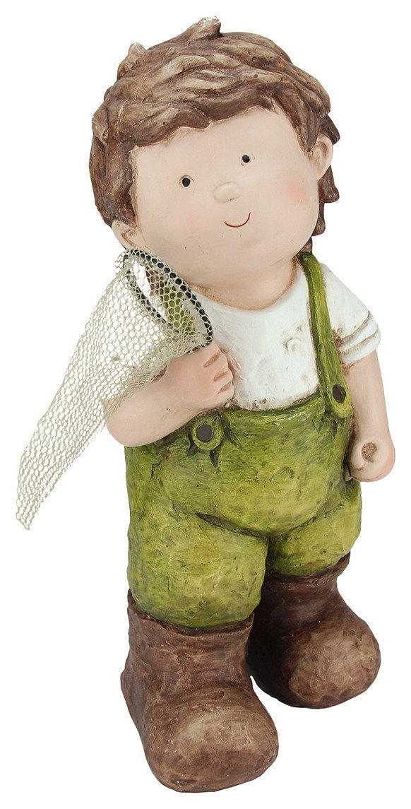 18.25" Young Boy Gnome With Butterfly Net Spring Outdoor Garden Patio ...