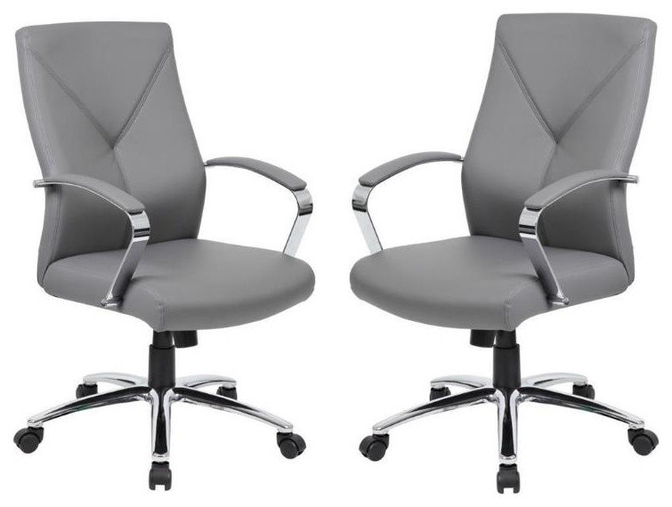 Home Square 2 Piece Leather Plus Executive Chair Set with Arms in Gray ...