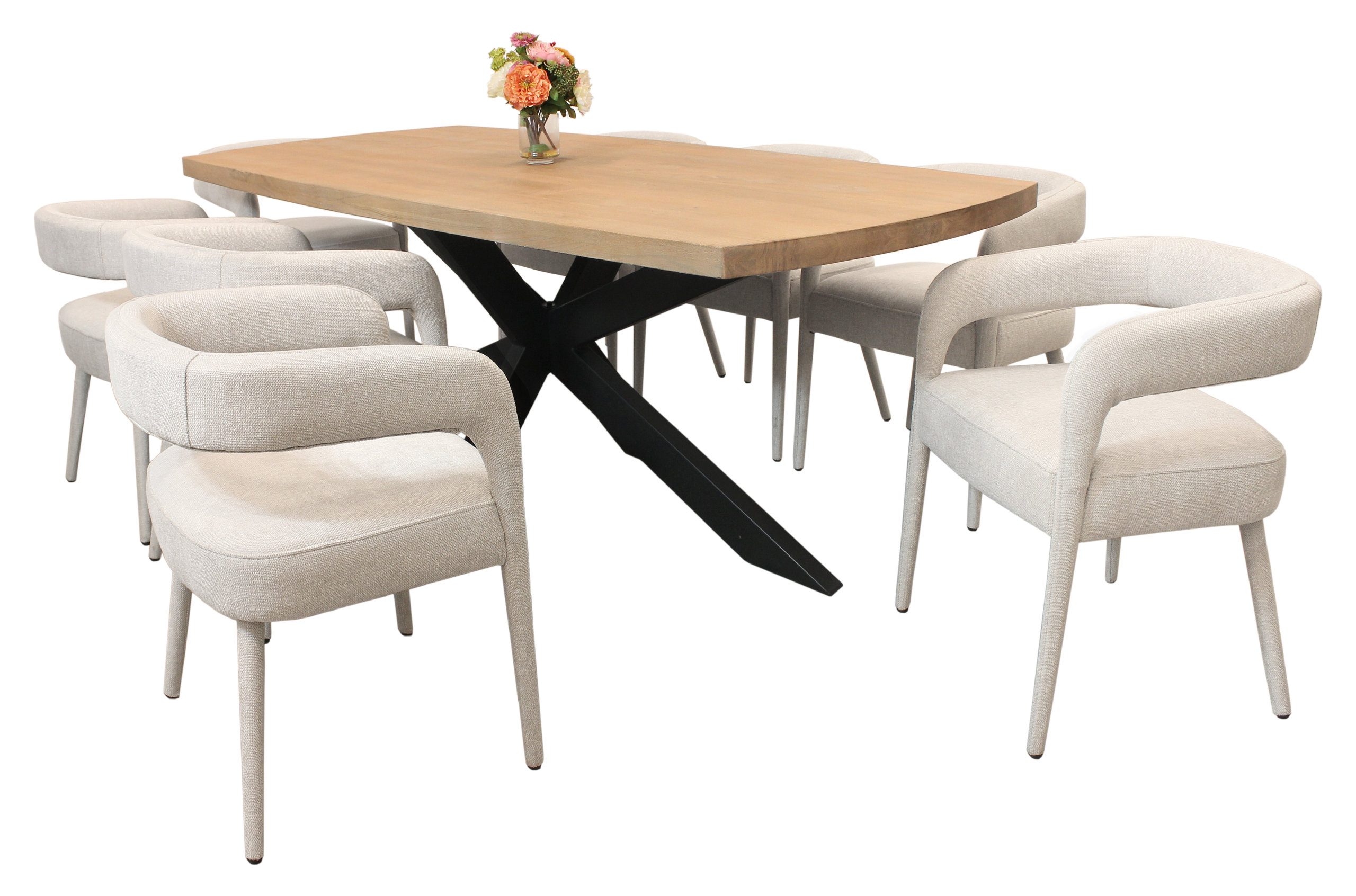 Logan 9-Piece Dining Set With 82" Dining Table And 8 Galway Ivory Side Chairs - Midcentury ...