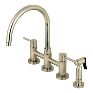KS8278DLBS Two-Handle Bridge Kitchen Faucet,Brass Side Sprayer, Brushed ...