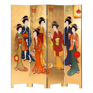 6' Tall Gold Lacquer Room, Geisha - Asian - Screens And Room Dividers ...