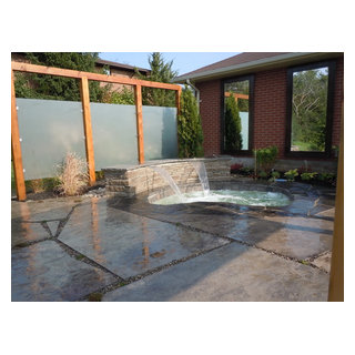 Inground Spa with Waterfall, Patio and Privacy Screens - Contemporary ...