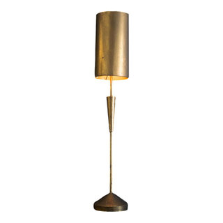 Slim Distressed Gold Tall Metal Shade Table Lamp 40 in Round Buffet ...