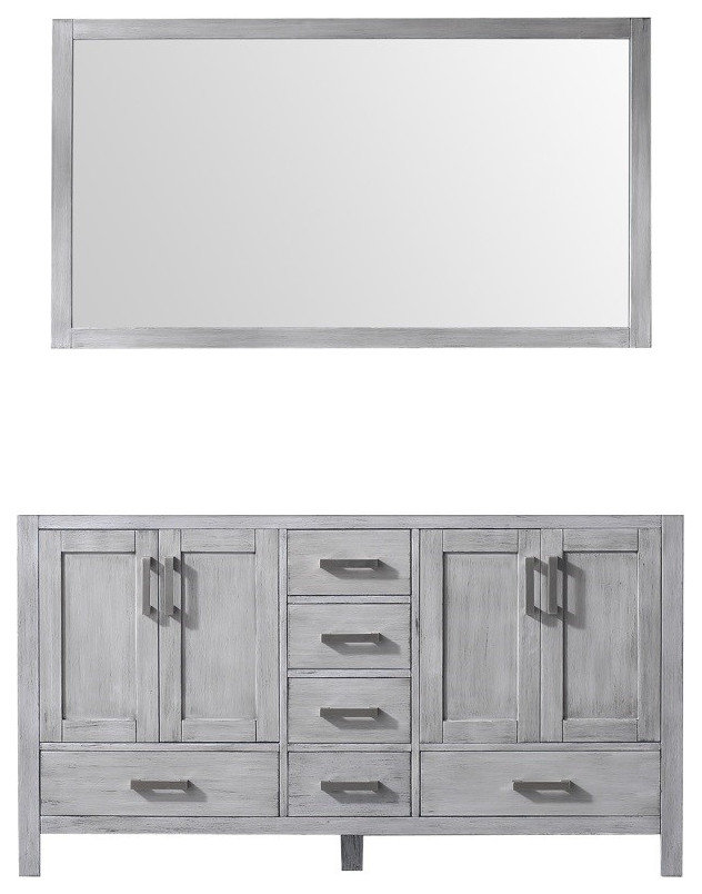 Jacques 60" Distressed Gray Double Bathroom Vanity Cabinet, 58" Wall ...