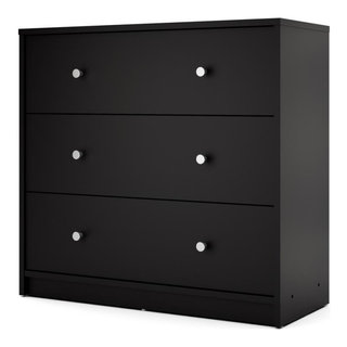 Black 3 Drawer Dresser - Compact Small Chest of Drawers for Bedrooms ...
