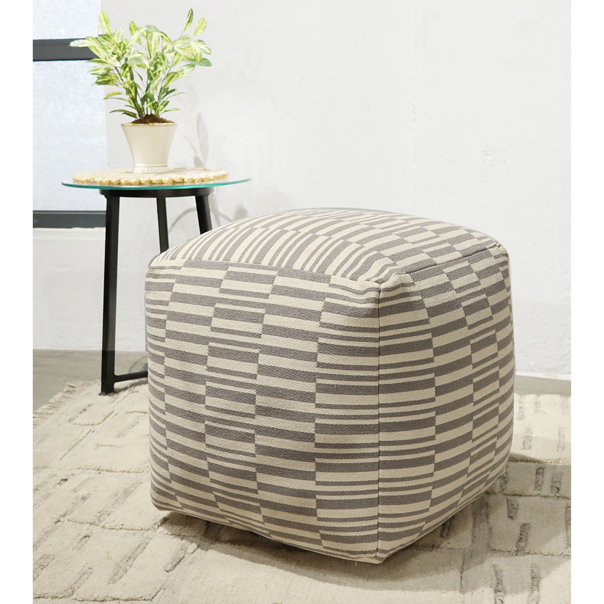 White Machine Woven Morningside Pouf, 18" Cube, 18" Cube - Transitional - Floor Pillows And ...
