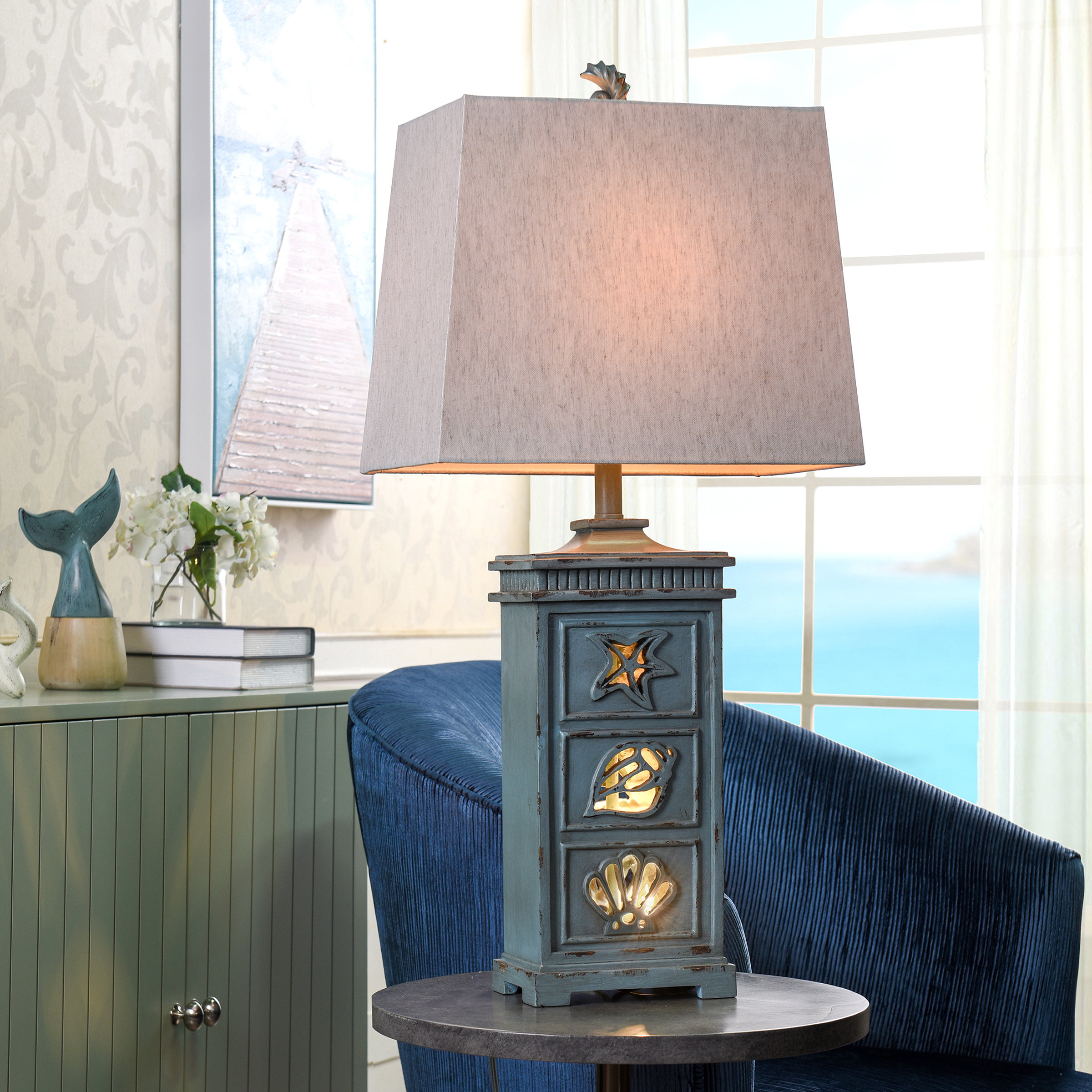 River Crest | Coastal Table Lamp With Night Light - Beach Style - Table ...