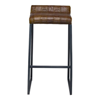 Modern Vintage Brown Leather and Iron Bar Stool - Transitional - Bar ...