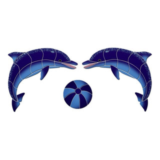 Facing Dolphins Ceramic Swimming Pool Mosaic, 100"x44" - Beach Style ...