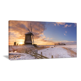 Dutch Windmills at Sunrise, Abstract Canvas Art Print, 32"x16"x1 ...