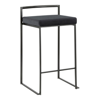 Lumisource Fuji Stackable Counter Stool, Black With Black Velvet, Set ...