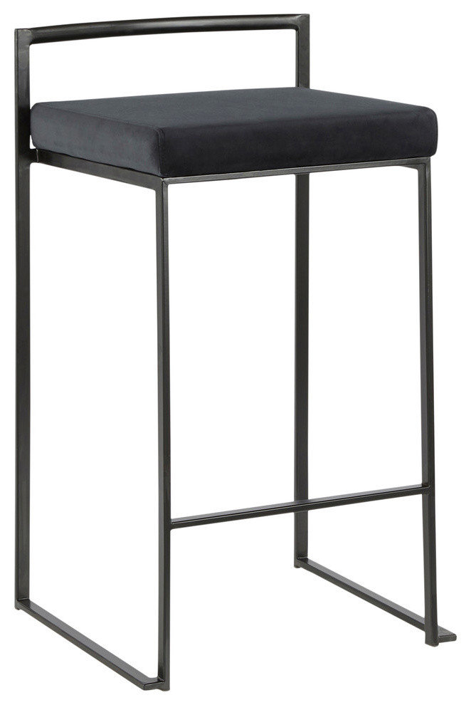 Lumisource Fuji Stackable Counter Stool, Black With Black Velvet, Set ...