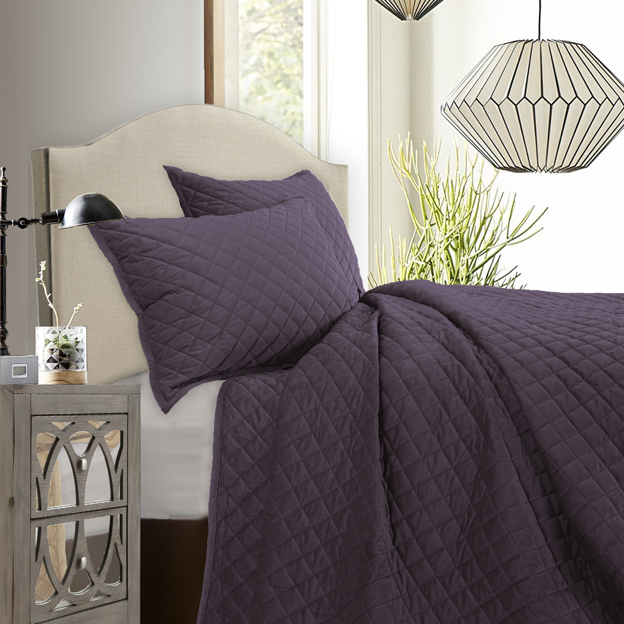 Velvet Diamond Quilt Set, 3 Piece, King - Transitional - Quilts And ...