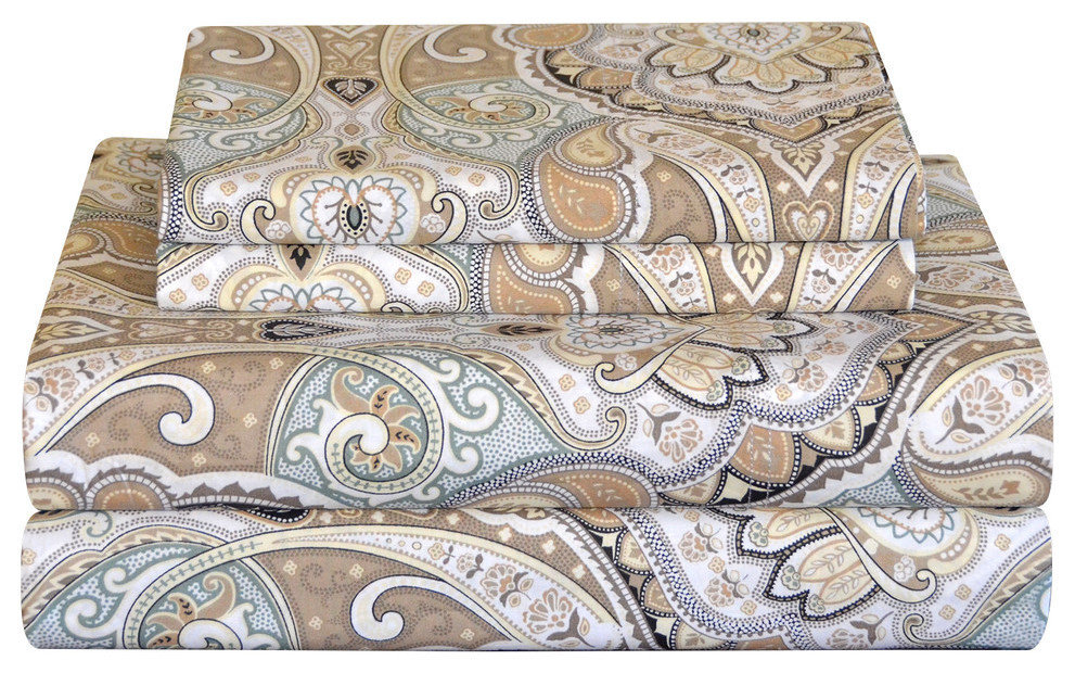 Pointehaven 200 TC Printed Percale Sheet Set, Full - Rustic - Sheet And ...