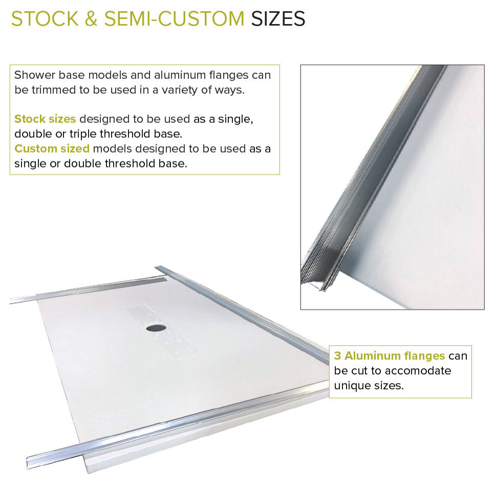 Transolid Zero Threshold Center Drain Shower Base, 63-in L x 31.5-in W ...