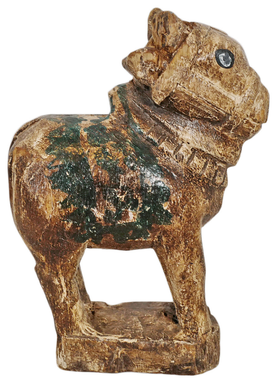Consigned Antique Wood Indian Cow Statue 12 - Farmhouse - Decorative ...
