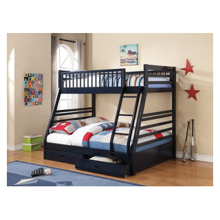Navy Blue Twin over Full Bunk Bed with Storage Drawers - Modern - New ...