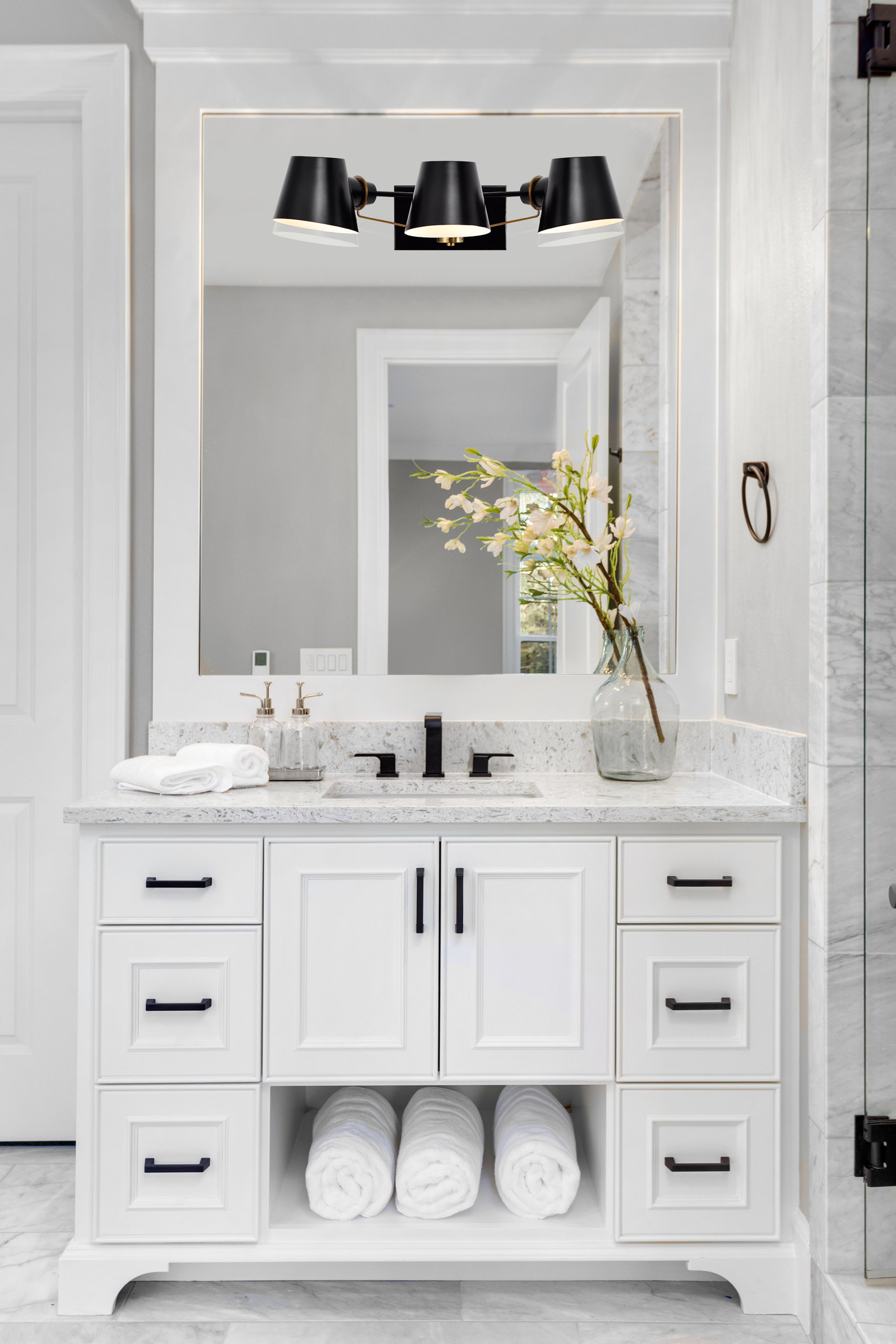 Baxter 3-Light Vanity, Black With Burnished Brass - Transitional ...