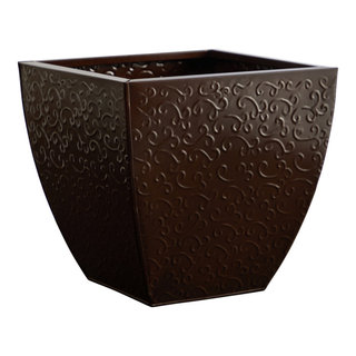 Nearly Natural 14" Embossed Metal Scroll Planter - Traditional - Indoor ...