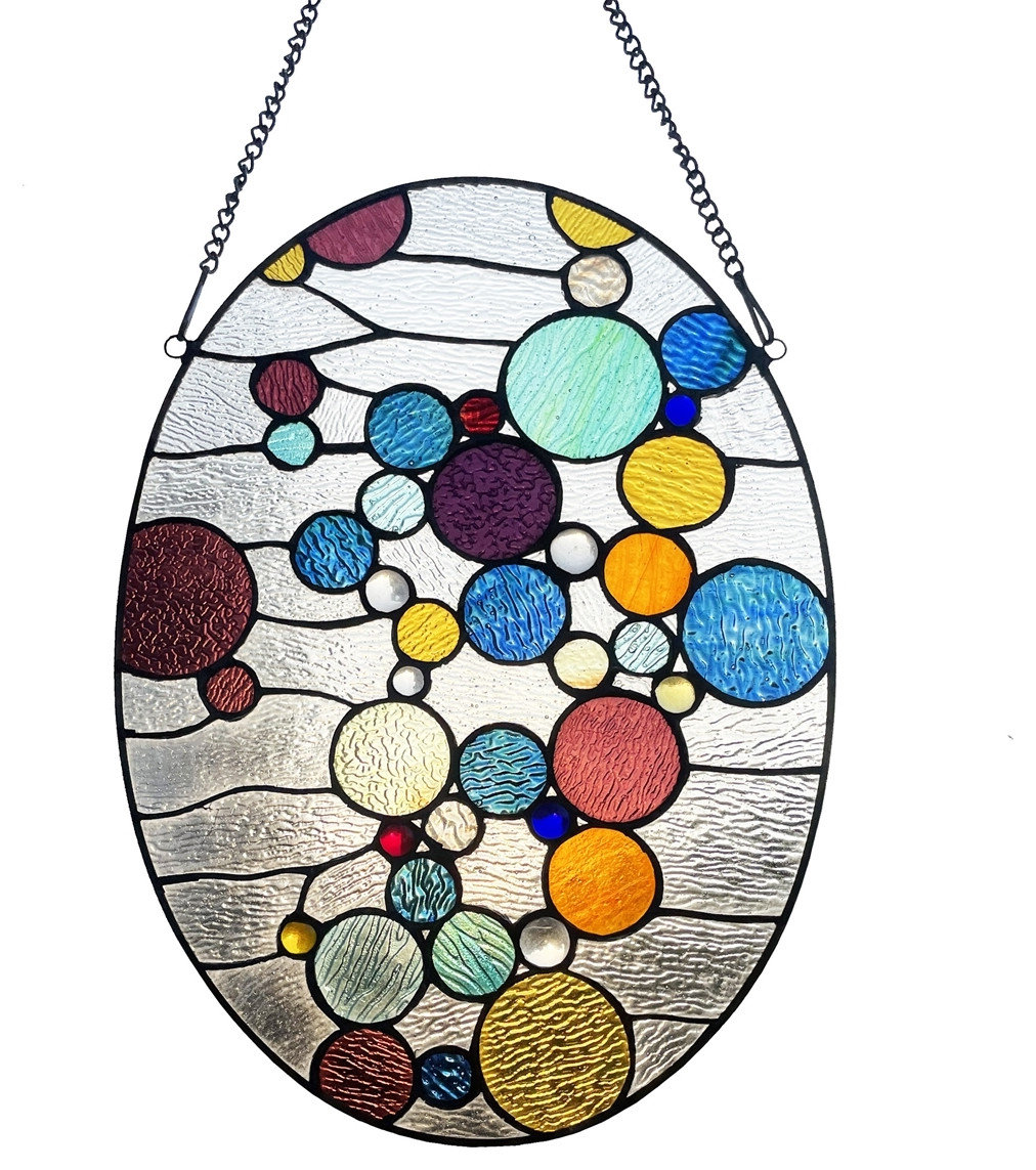 Chloe Lighting Bubbles Geometric-Style Stained Glass Window Panel 20" Tall - Modern - Stained ...