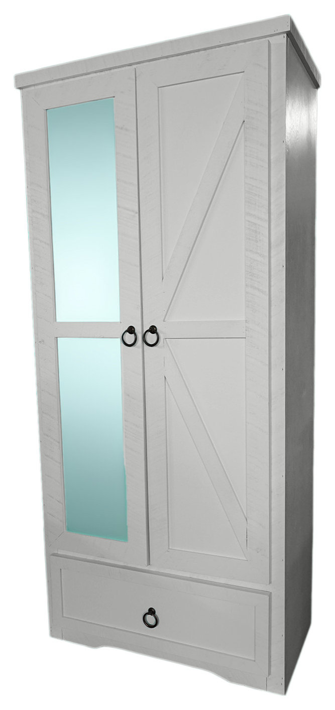 Farmhouse extra wide Solid Wood Armoire Wardrobe With Mirror ...
