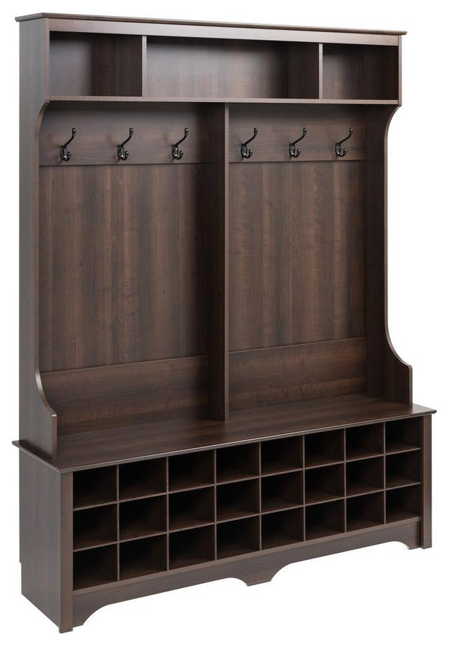60 Wide Hall Tree with 24 Shoe Cubbies, Espresso - Contemporary - Mops ...