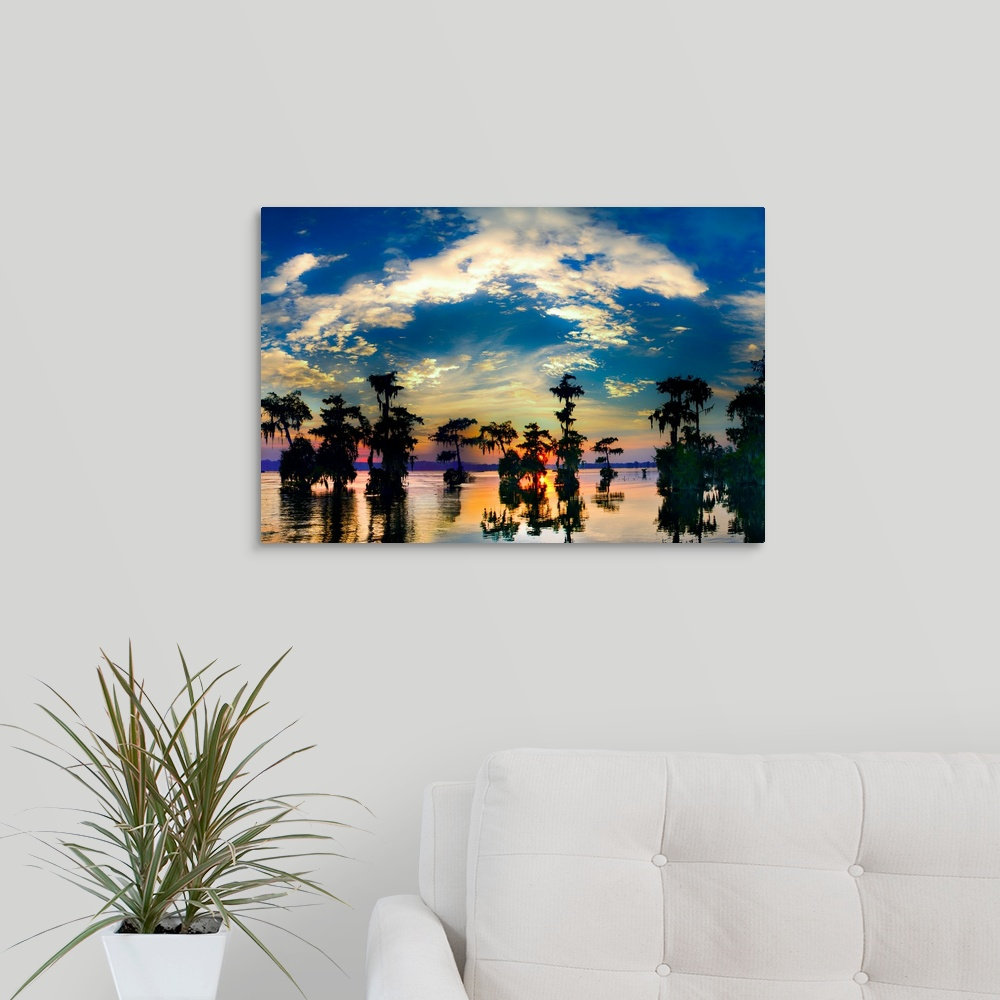 Cypress Swamp Landscape Sunset Reflection Bayou Wrapped Canvas Art ...