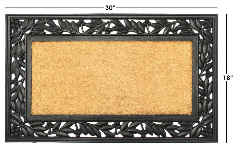 Natural Black Moulded Holly Trellis Rubber Coir Doormat, 18"x30", 18 ...