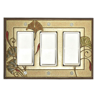 Art Nouveau Ginkgo Ceramic Tile Triple Rocker Switchplate ...
