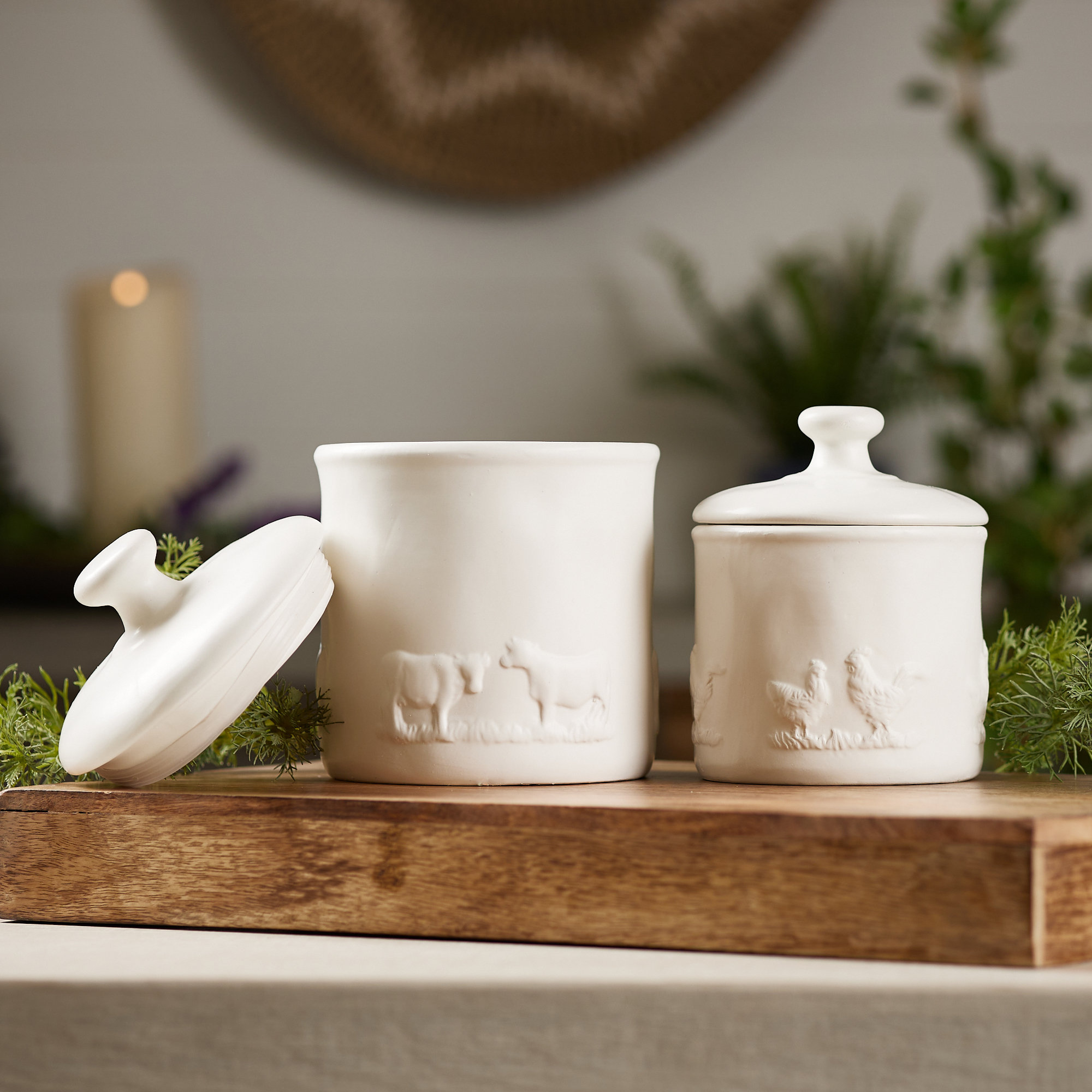 Ceramic Farm Animal Canister, 2-Piece Set - Farmhouse - Kitchen ...