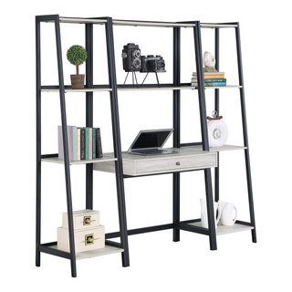 Pinckard 3-piece Ladder Desk Set Grey Stone and Black - Industrial ...