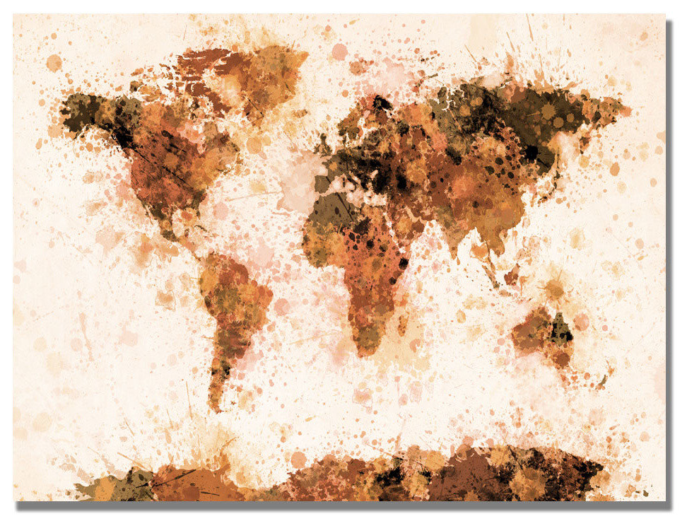 'Bronze Paint Splash World Map' Canvas Art by Michael Tompsett, 30" x ...