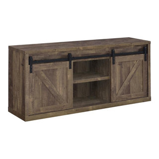 Brockton 59" 3-shelf Sliding Doors TV Console Rustic Oak - Farmhouse ...
