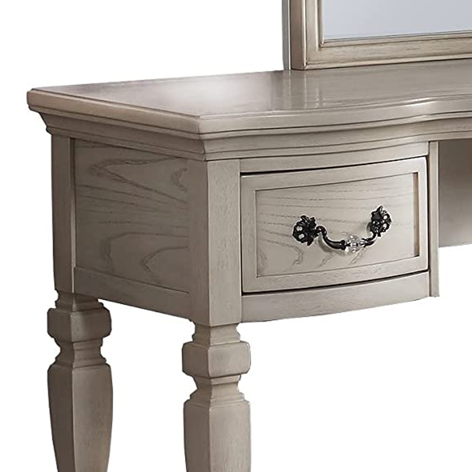 Benzara BM268889 3 Piece Vanity Set With Carved Mirror and Turned Legs ...