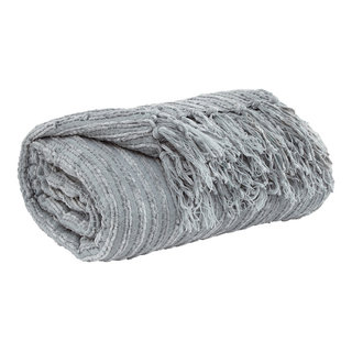 60 x 50 Acrylic Throw with Fringe Details, Set of 3, Gray ...