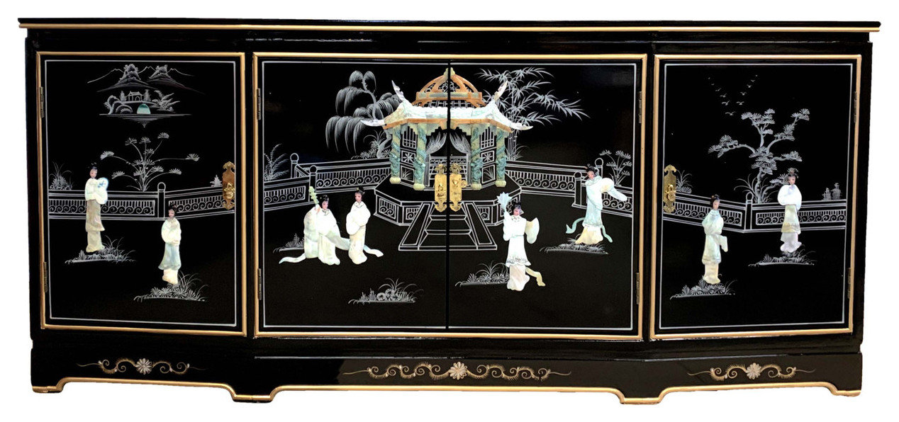 72" Chinese Black Lacquer Buffet With Mother of Pearl Lady Design ...