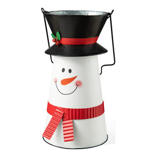 19.50"H Metal Snowman Decorative Bucket - Traditional - Holiday Accents ...