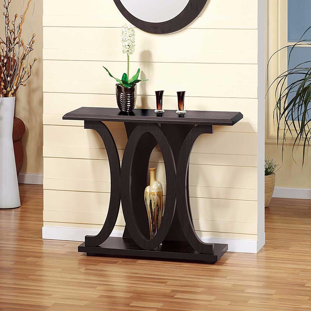 Benzara BM148762 Stylish Console Table With Base Shelf, Dark Brown ...