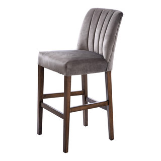 Capp Bar Stool Dove Gray Velvet Hardwood Frame - Transitional - Bar ...