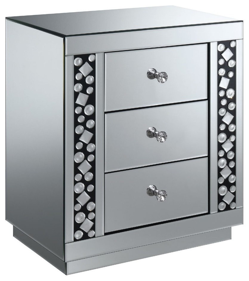 Glass Three Drawer Side Table with Diamond Pull and Geometric Accent ...