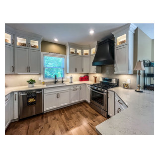 White Kitchen with Black Range Hood and Taj Royale quartz Countertops ...