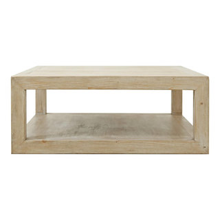 Transitional Coffee Table, Open Design With Square Top, Washed ...
