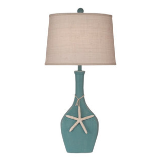 Weathered Turquoise Sea Oval Genie Table Lamp With Starfish Accent ...